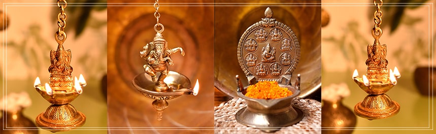 Different types of traditional bronze oil lamps for this festive season