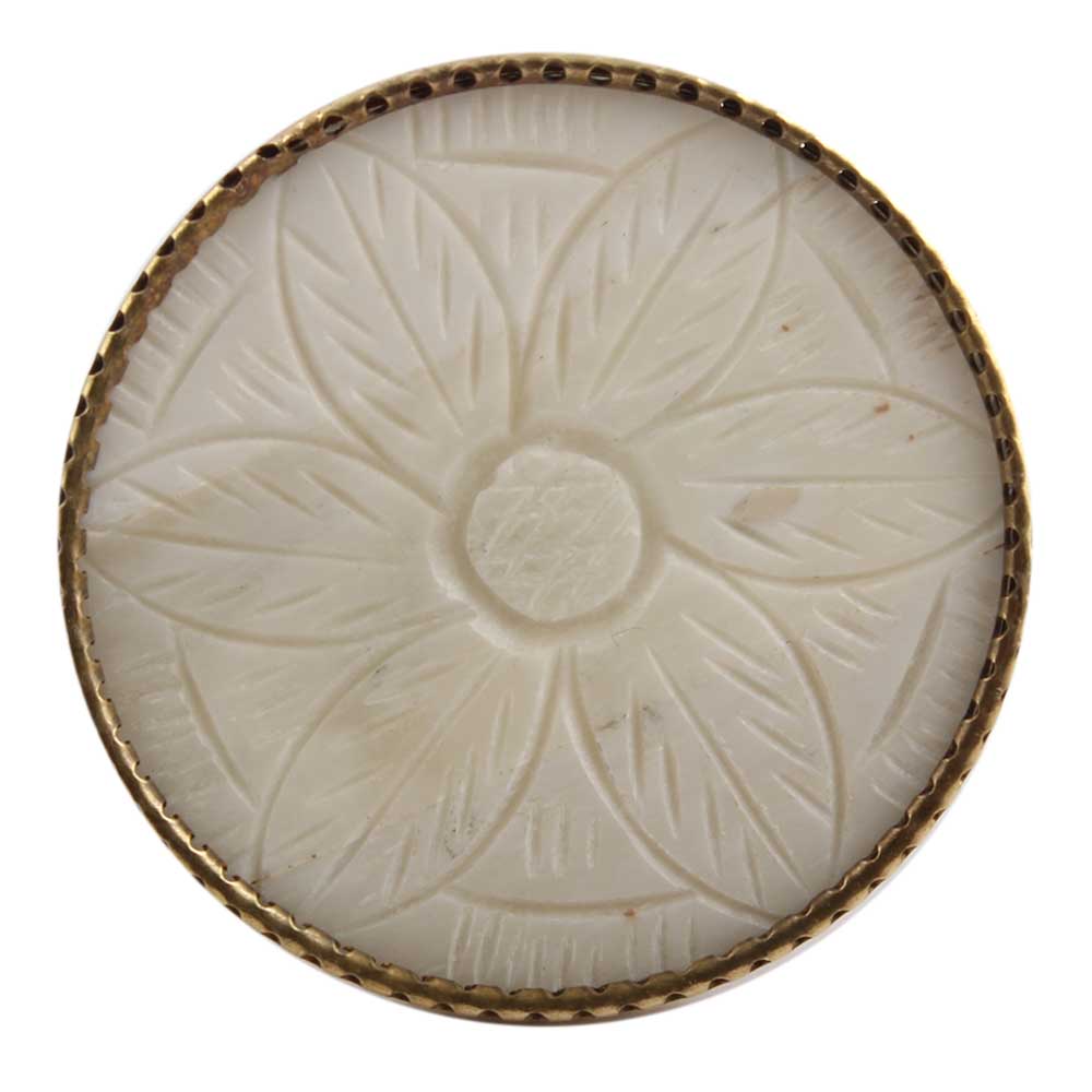 Round Cream Flower Metal and Bone Drawer Knob