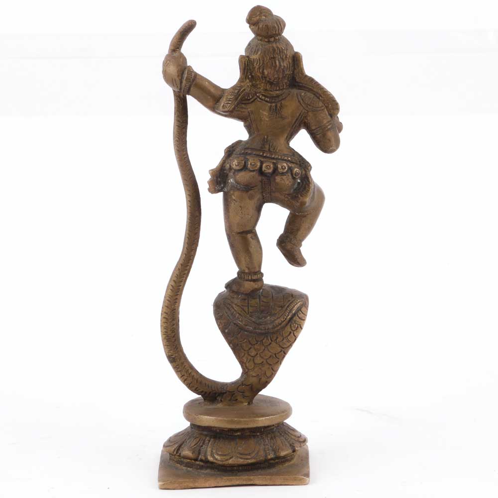 Brass Krishna Standing On Kalia Snake Statue