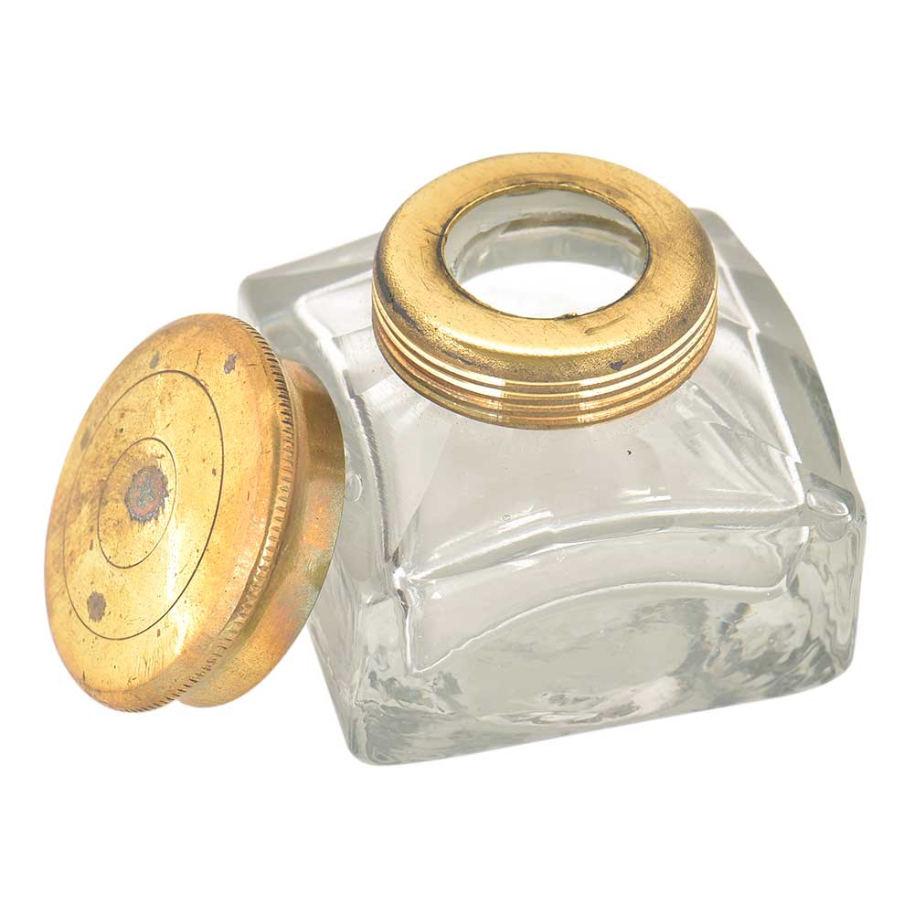 Vintage Clear Glass Rectangular Ink Pot