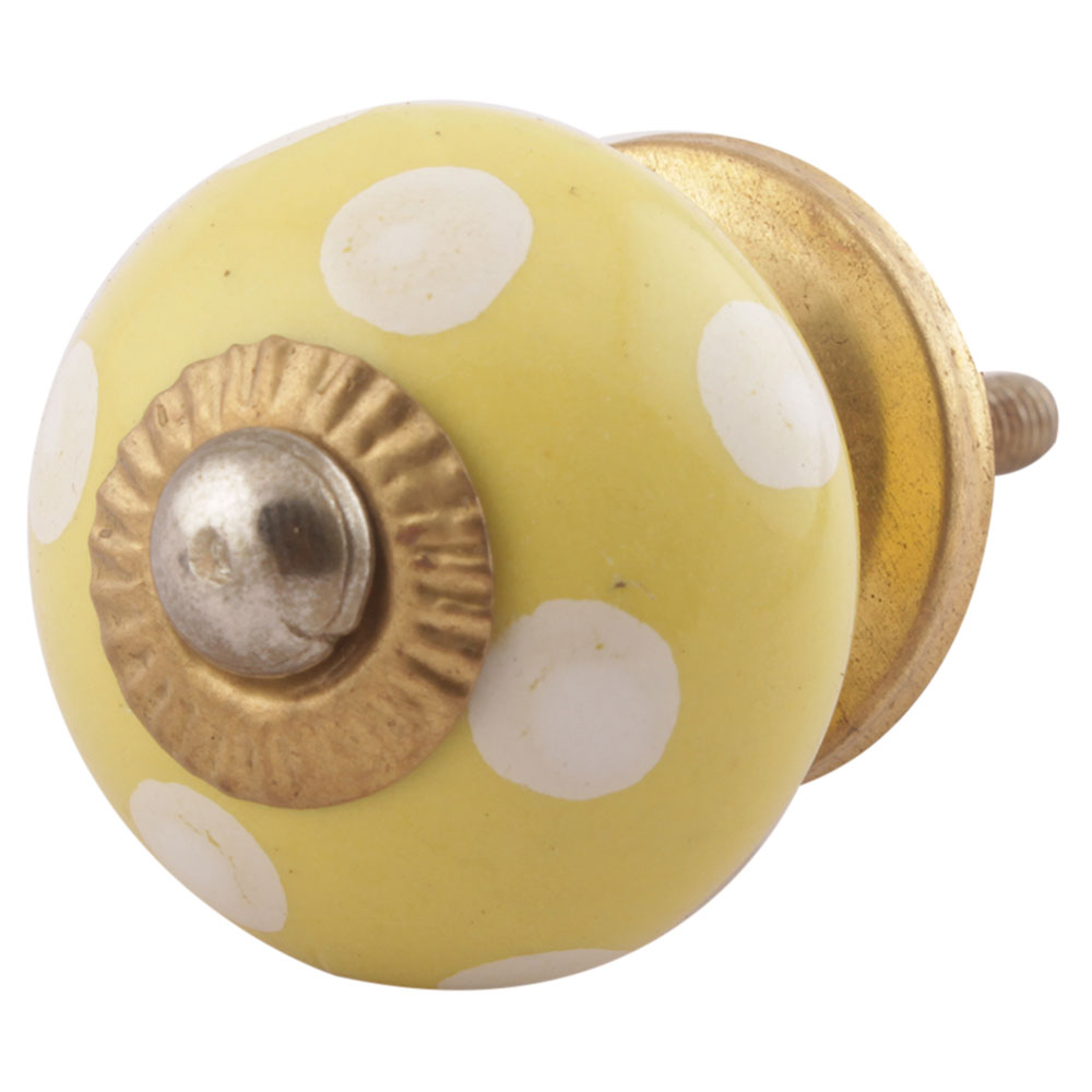 Yellow Dotted Small Ceramic Cabinet Knobs
