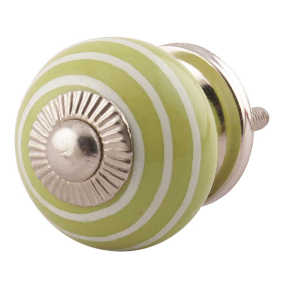 Lime Green Striped Small Ceramic Cabinet Knobs