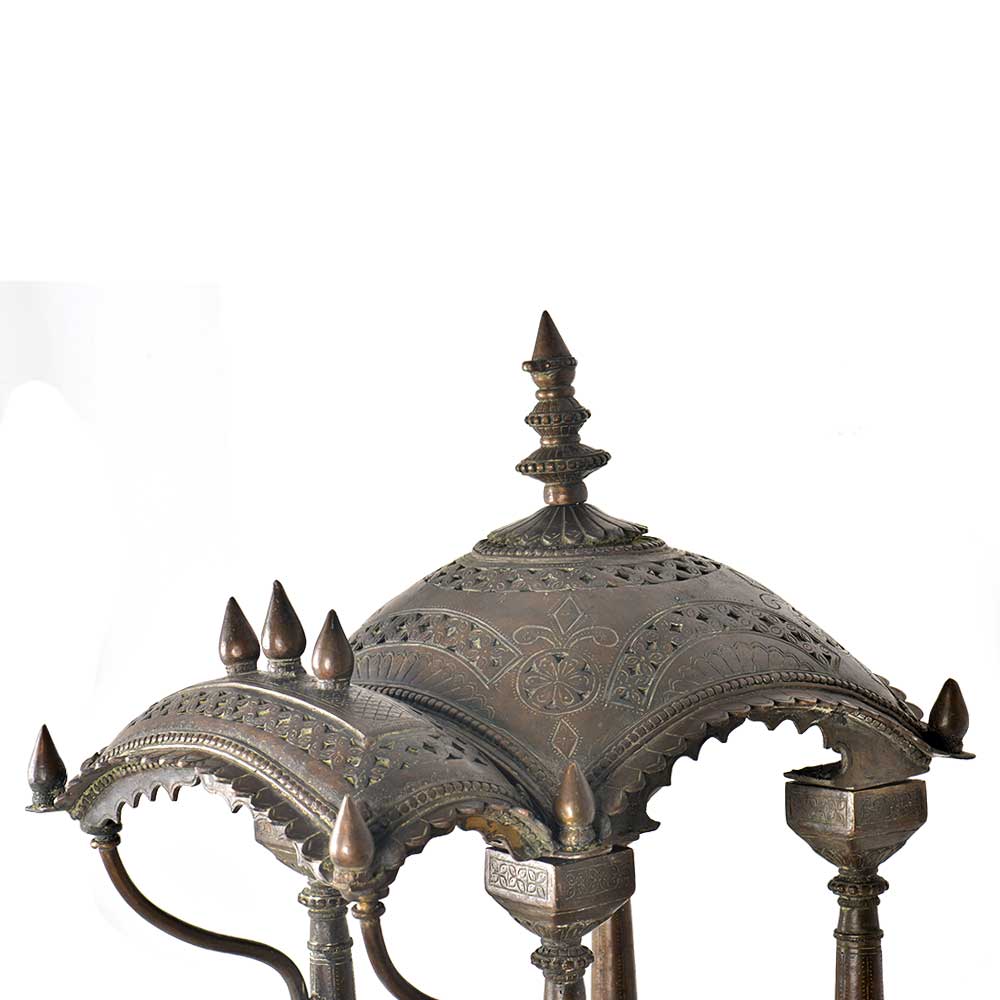 Brass Hindu Temple Intricately Dome Carved Dome with Prabhavali and Steps