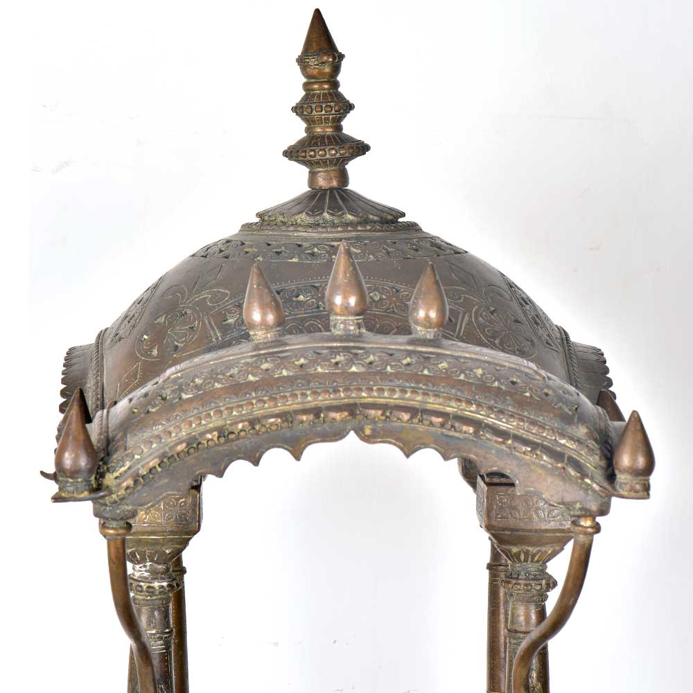 Brass Hindu Temple Intricately Dome Carved Dome with Prabhavali and Steps