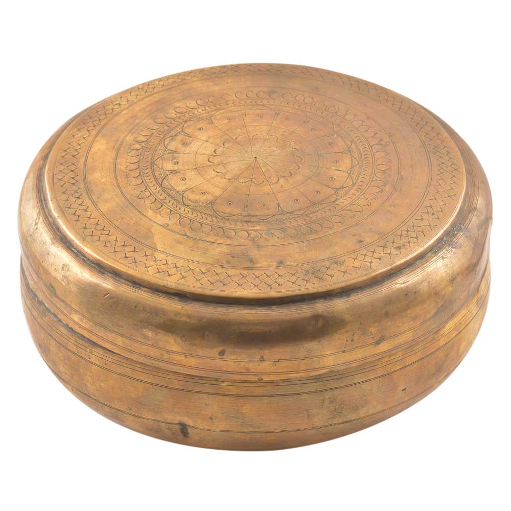 Hand Engraved Round Brass Storage Box
