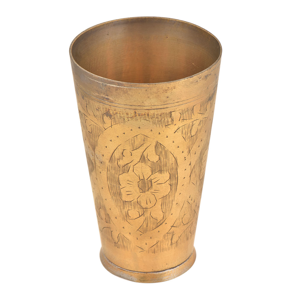 Brass Floral Design Authentic Brass Tall Punjabi Lassi Glass