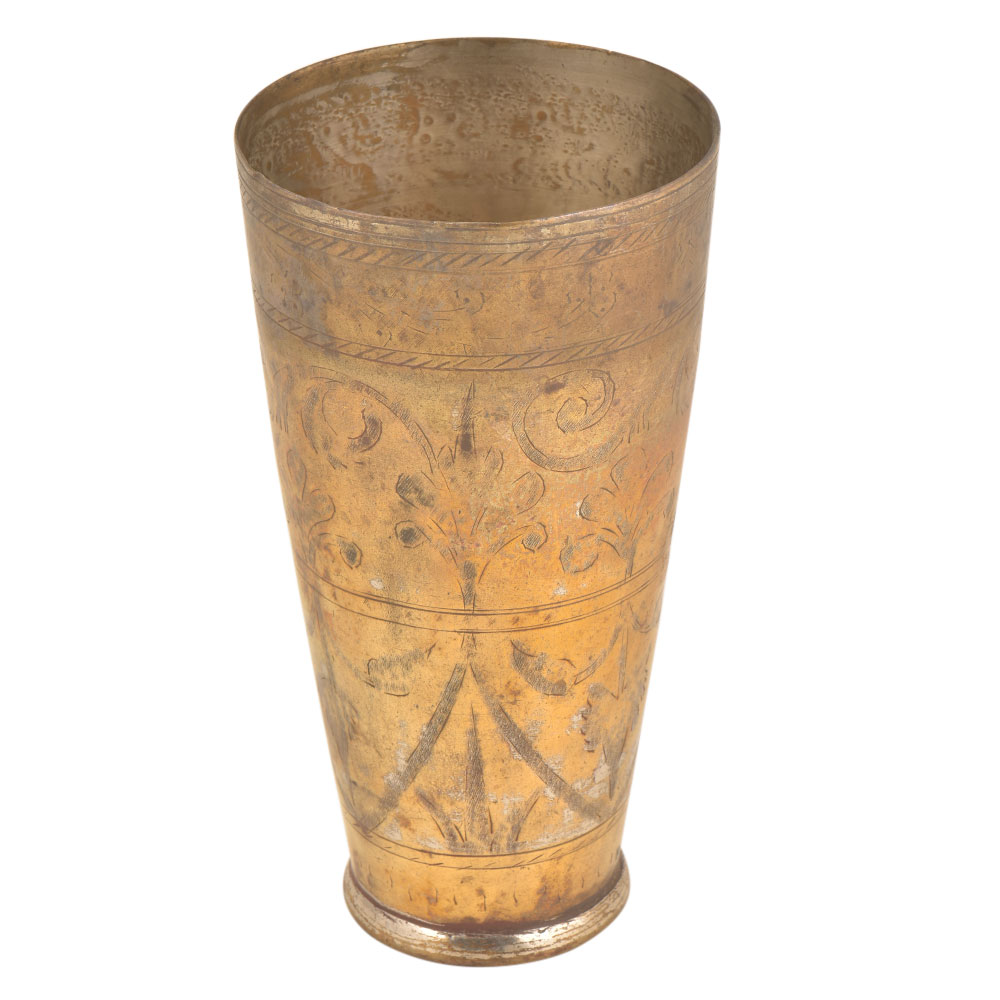 Old Used Traditional Brass Tall Punjabi Lassi Glass