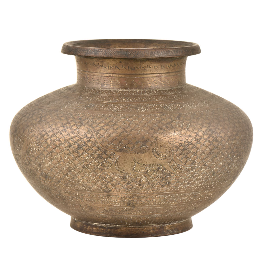 Hand Made Ganga jamuna Pot With Floral Engraving