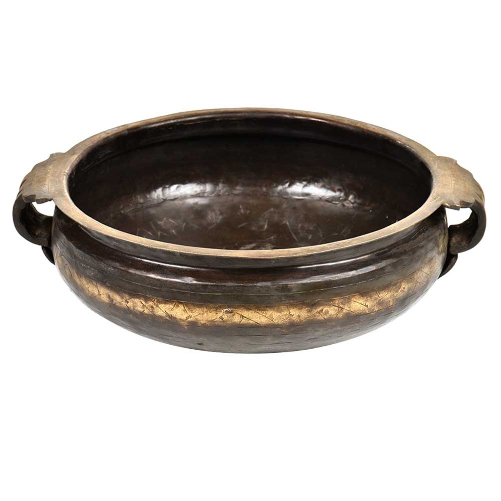 Bronze Solid South Indian Urli With 2 Decorative Handles