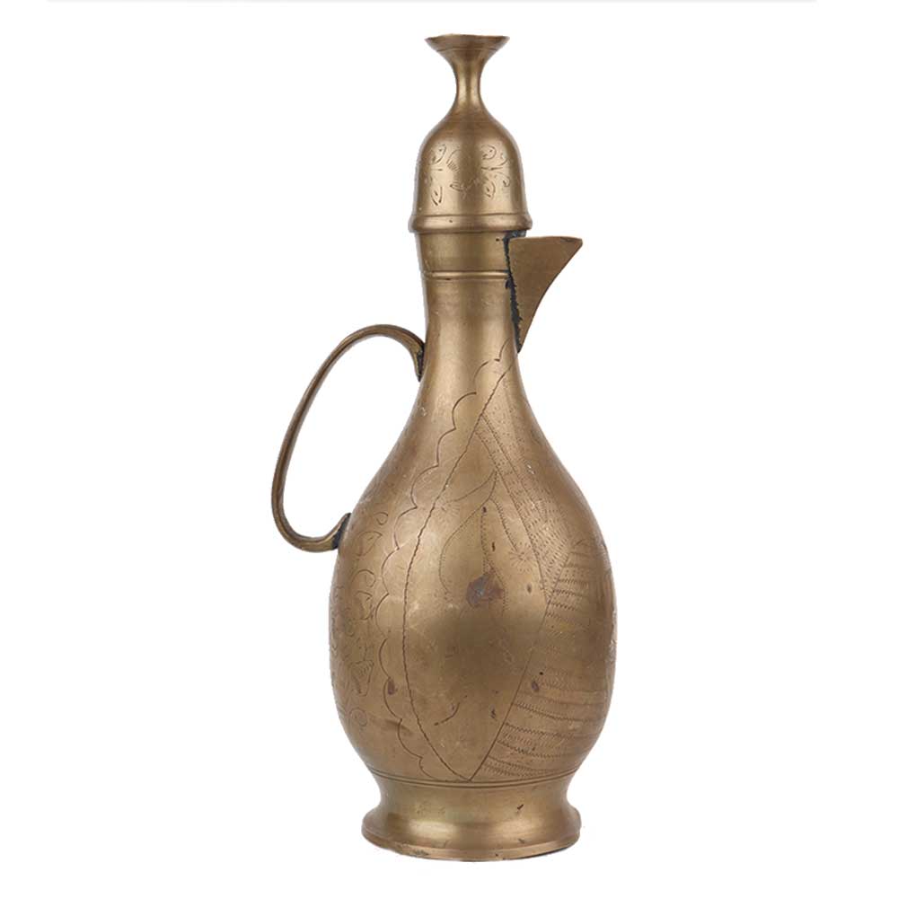 Brass Indian Tea pot Surahi Long Thin Handle Inverted Cup Lid