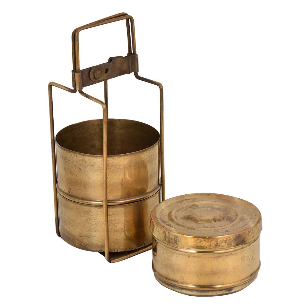 Brass Tiffin Box With Three Storage Box Thin Frame and Lock