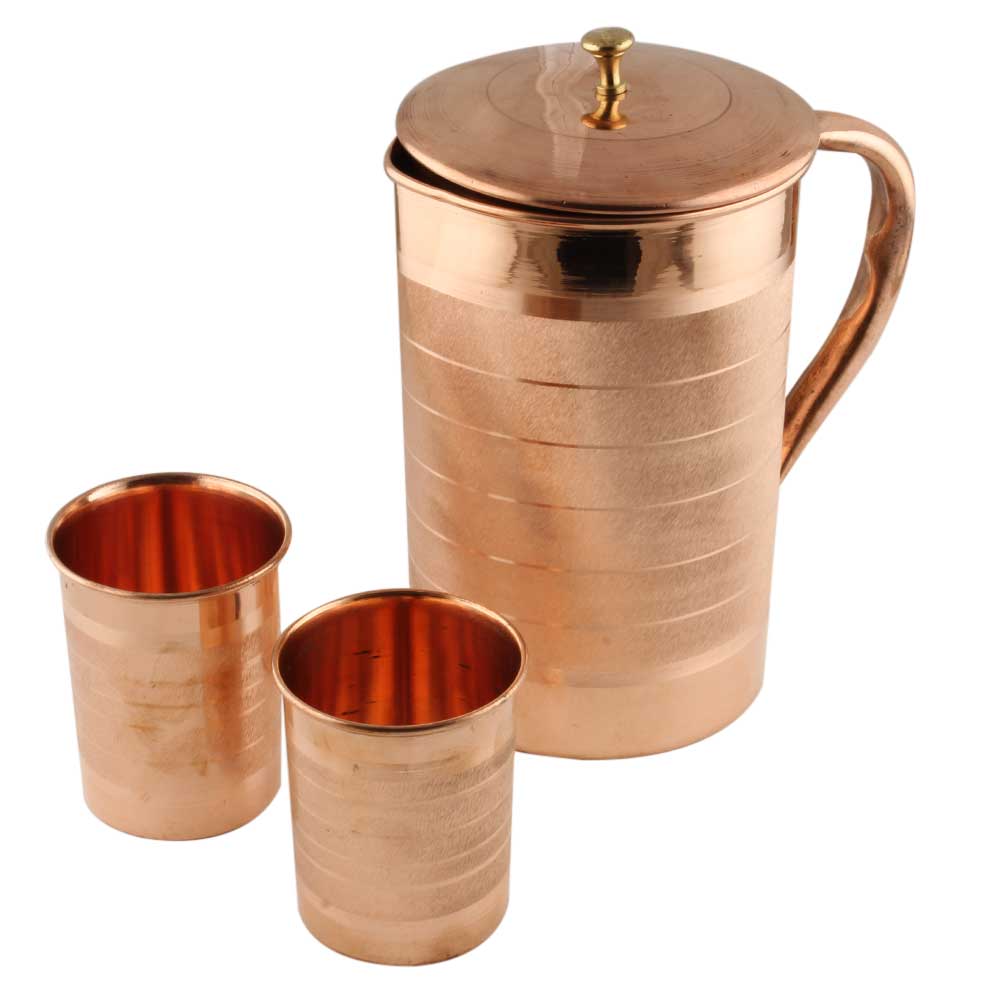 Large Copper Jug Pitcher With 2 Copper Glasses Drink ware Set
