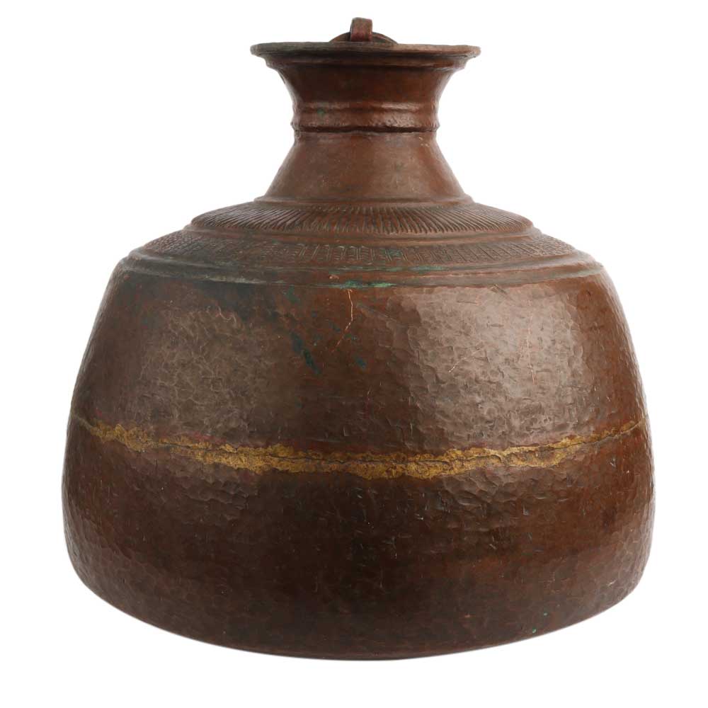 Copper Old Nepalese Water Pot With One Ring Handle