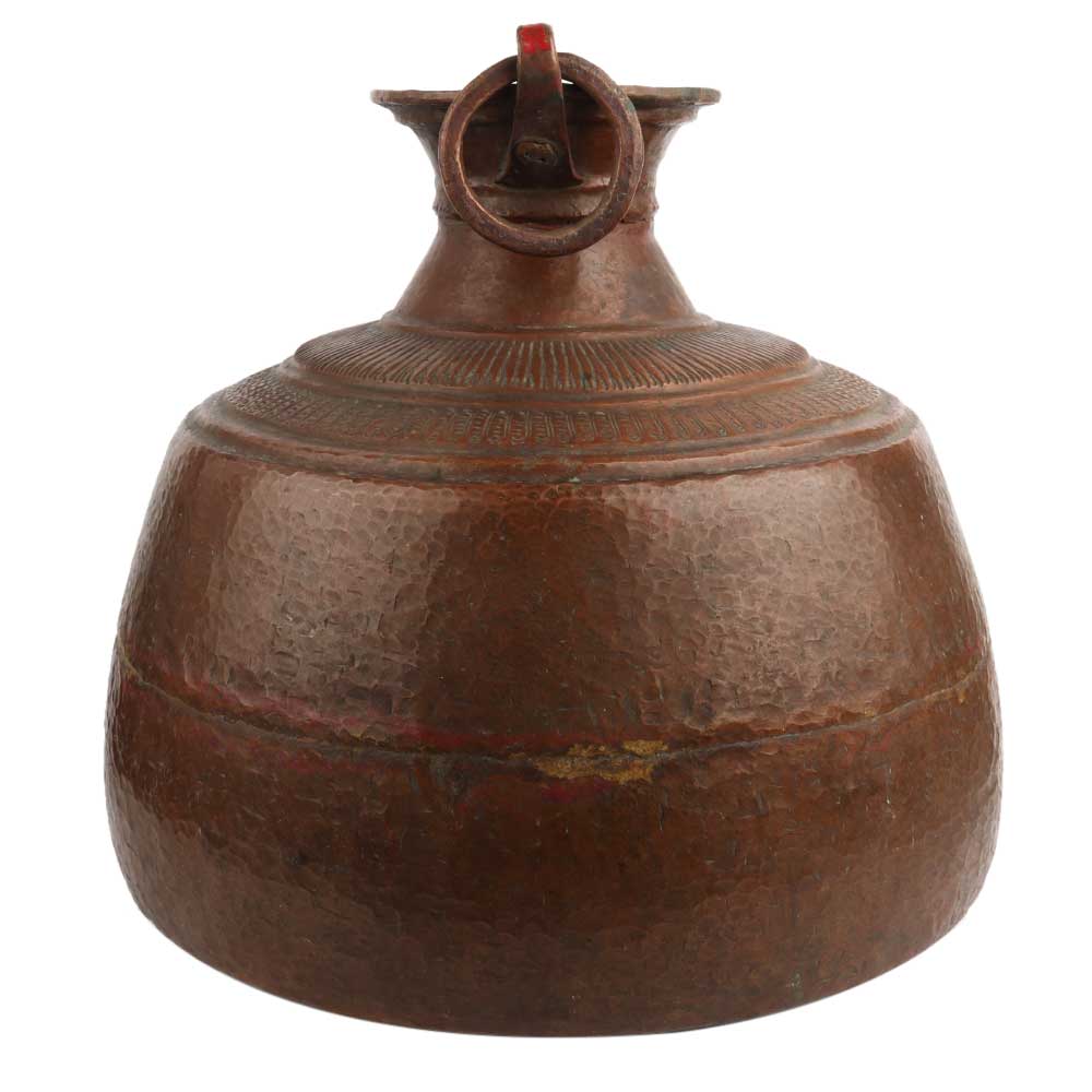 Copper Old Nepalese Water Pot With One Ring Handle
