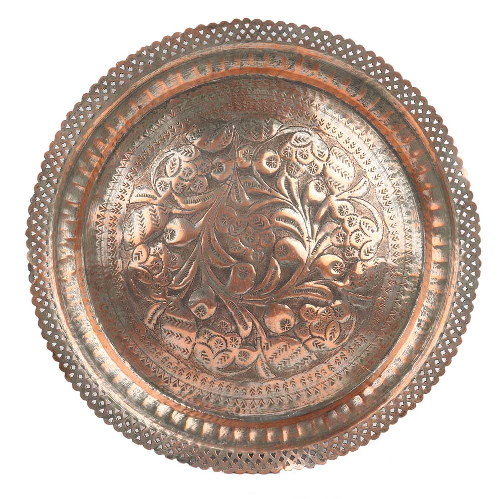 Hand Engraved Copper Plate Wall Hanging Floral Design