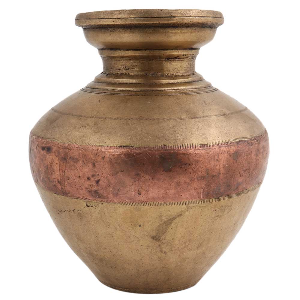 Handmade Ritual Brass Copper Ganga Jamuna Lota Pot