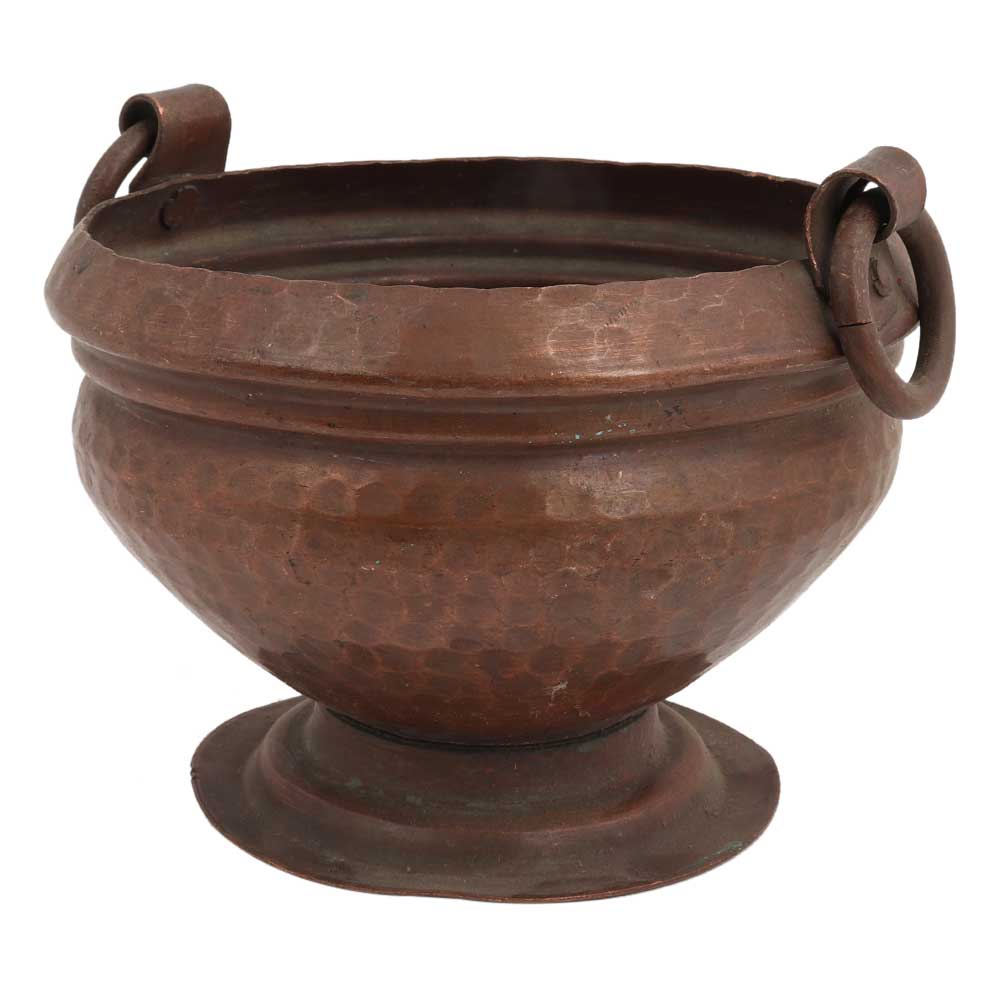 Hand Hammered Copper Pot Ring Handles On Circular Base