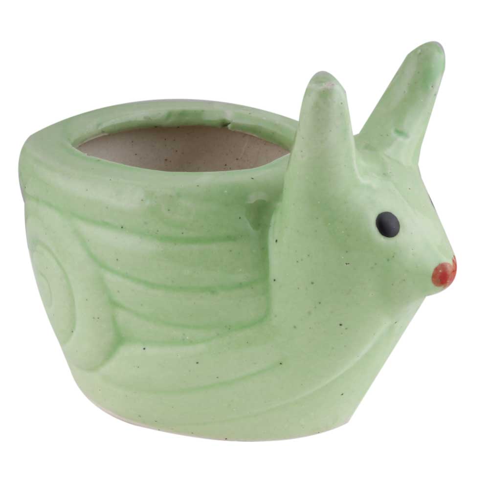Green Ceramic Snail Planter Pot