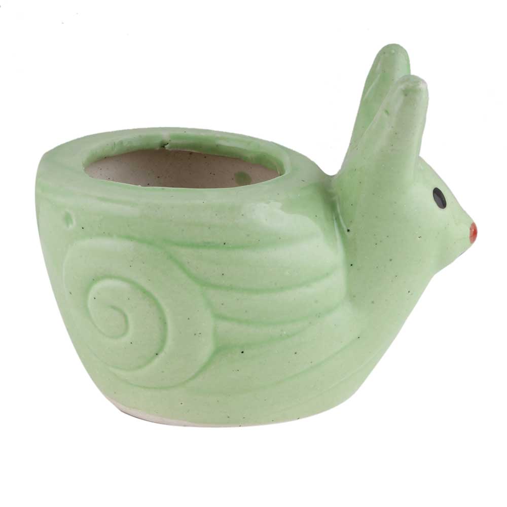 Green Ceramic Snail Planter Pot
