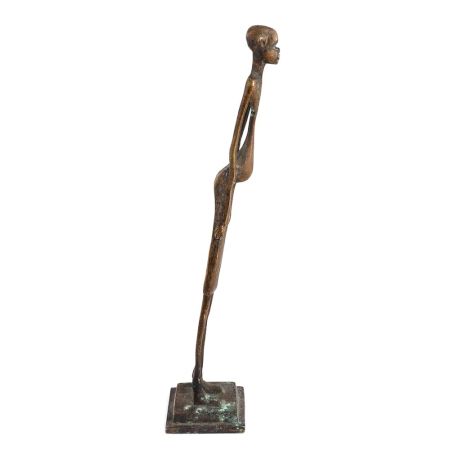 Brass Statue Of Elongated Tall African Tribesman Figurine