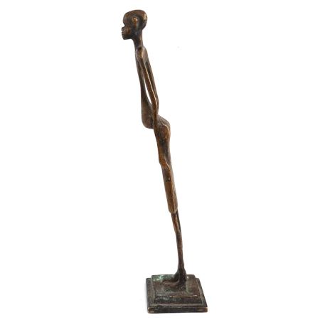 Brass Statue Of Elongated Tall African Tribesman Figurine