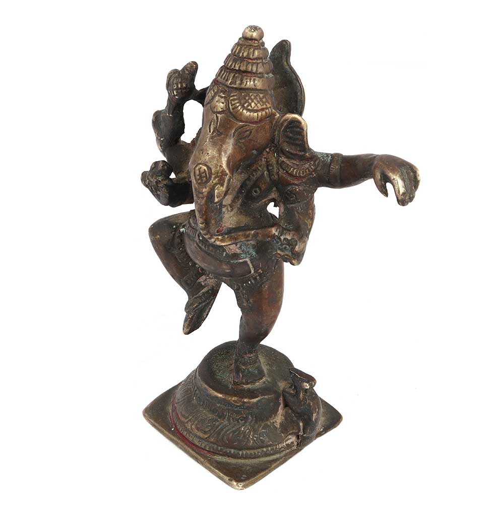 Brass Dancing Ganesha With Mooshak