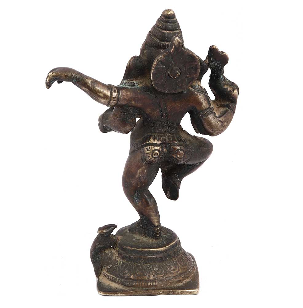 Brass Dancing Ganesha With Mooshak