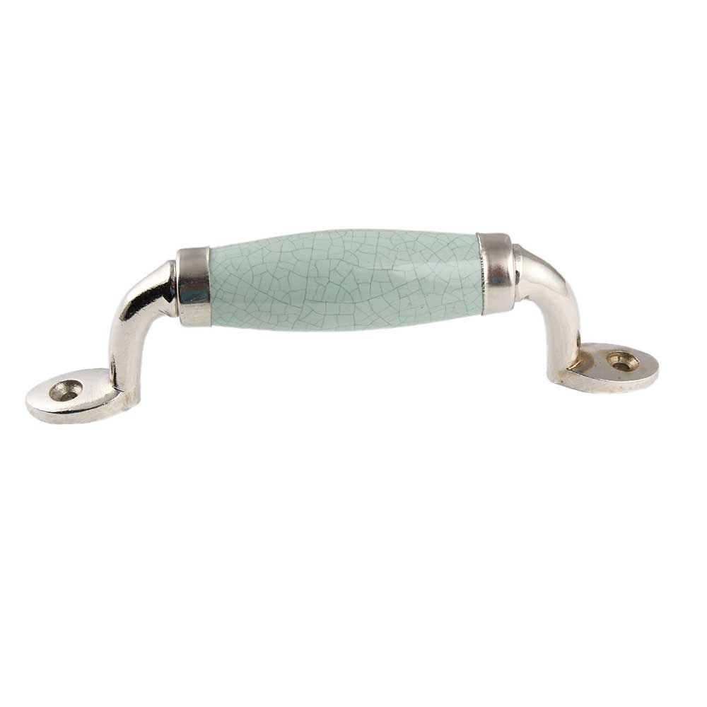Sage Green Crackle Small Ceramic Silver Door Handles