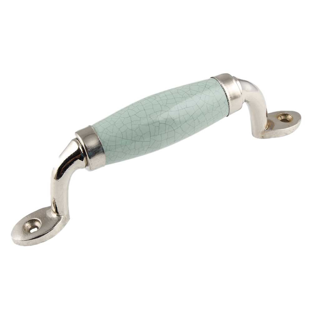 Sage Green Crackle Small Ceramic Silver Door Handles