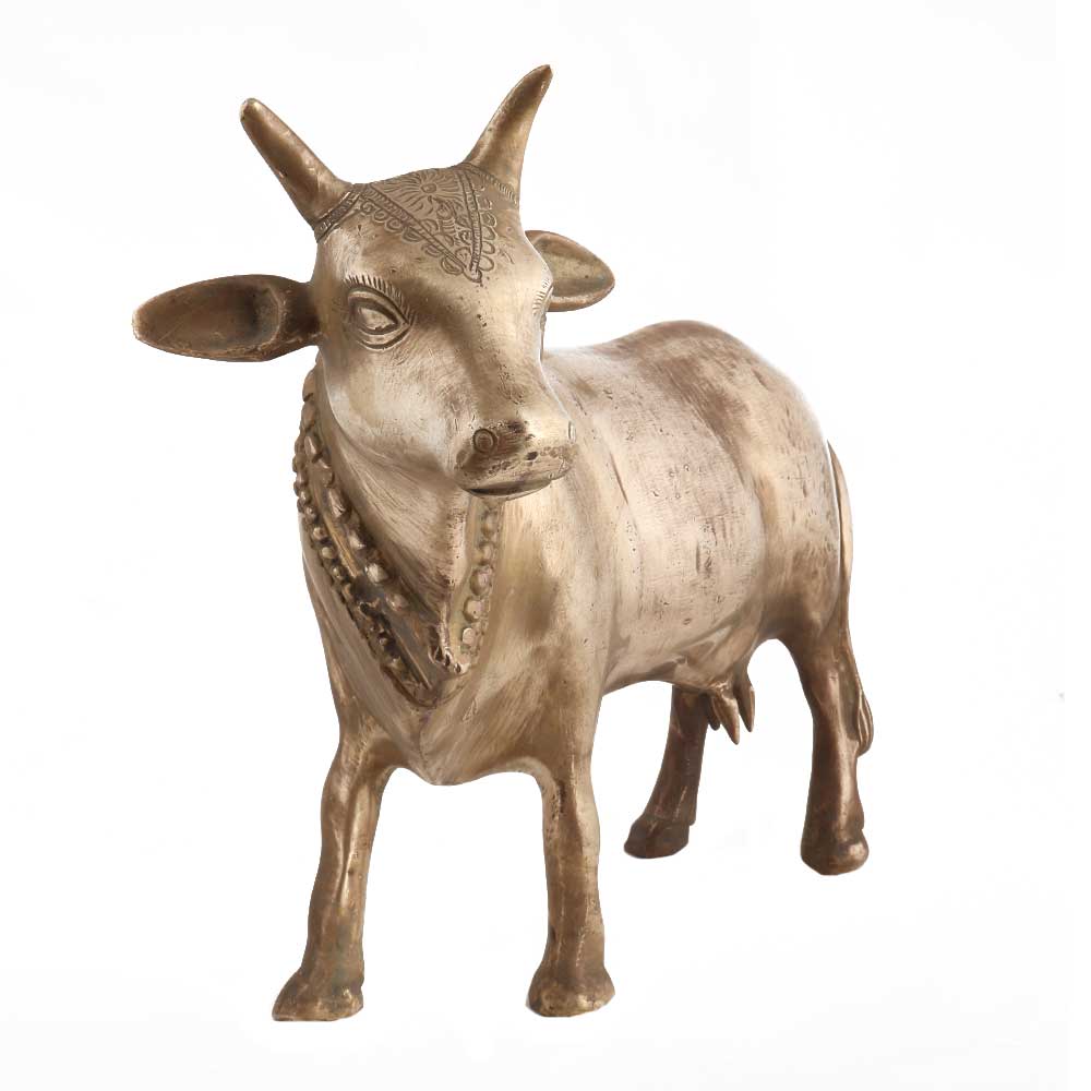 Handmade Golden Brass Standing Nandi Statue For Decoration