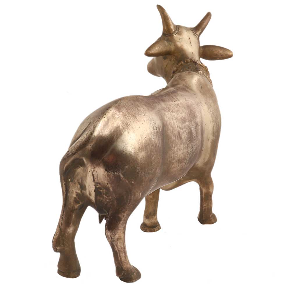 Handmade Golden Brass Standing Nandi Statue For Decoration