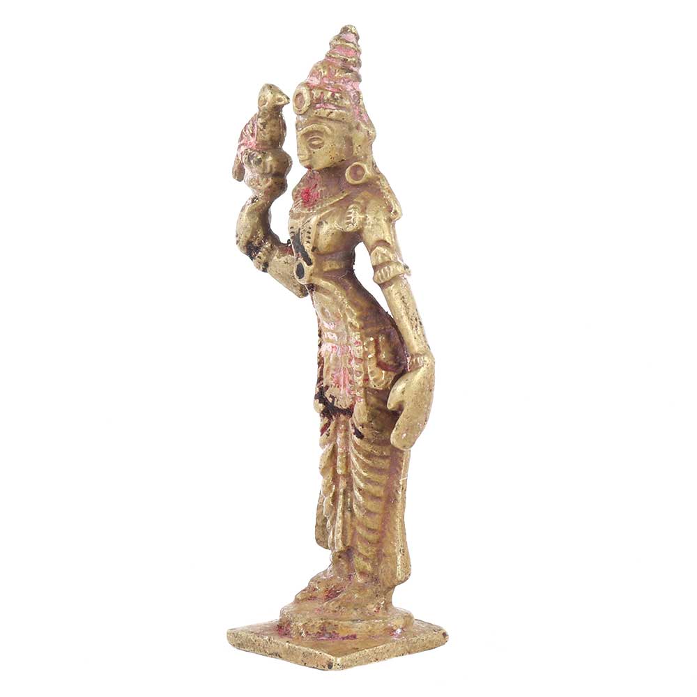 Brass Andal Devi Statue With Parrot