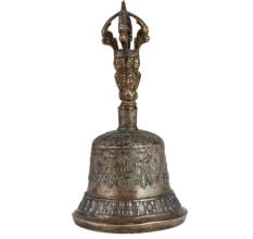Brass Buddhist Temple Hand Bell In Dark Finish