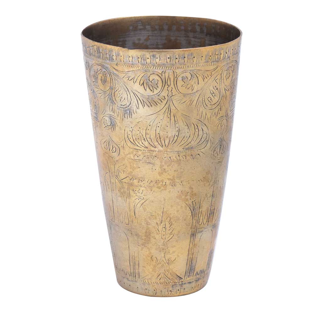 Brass Lassi Glass With Engraved Mughal Style