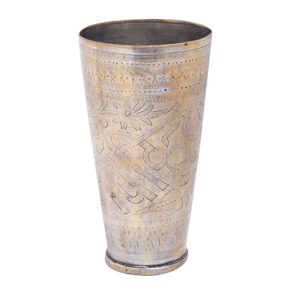 Jai Hind Carved Large Brass Lassi Glass