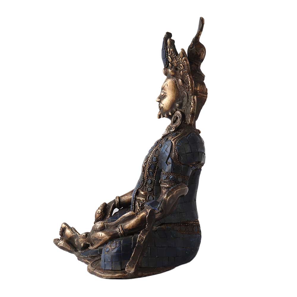 Brass Kuber Tijori Safe Statue With Blue Stone Work