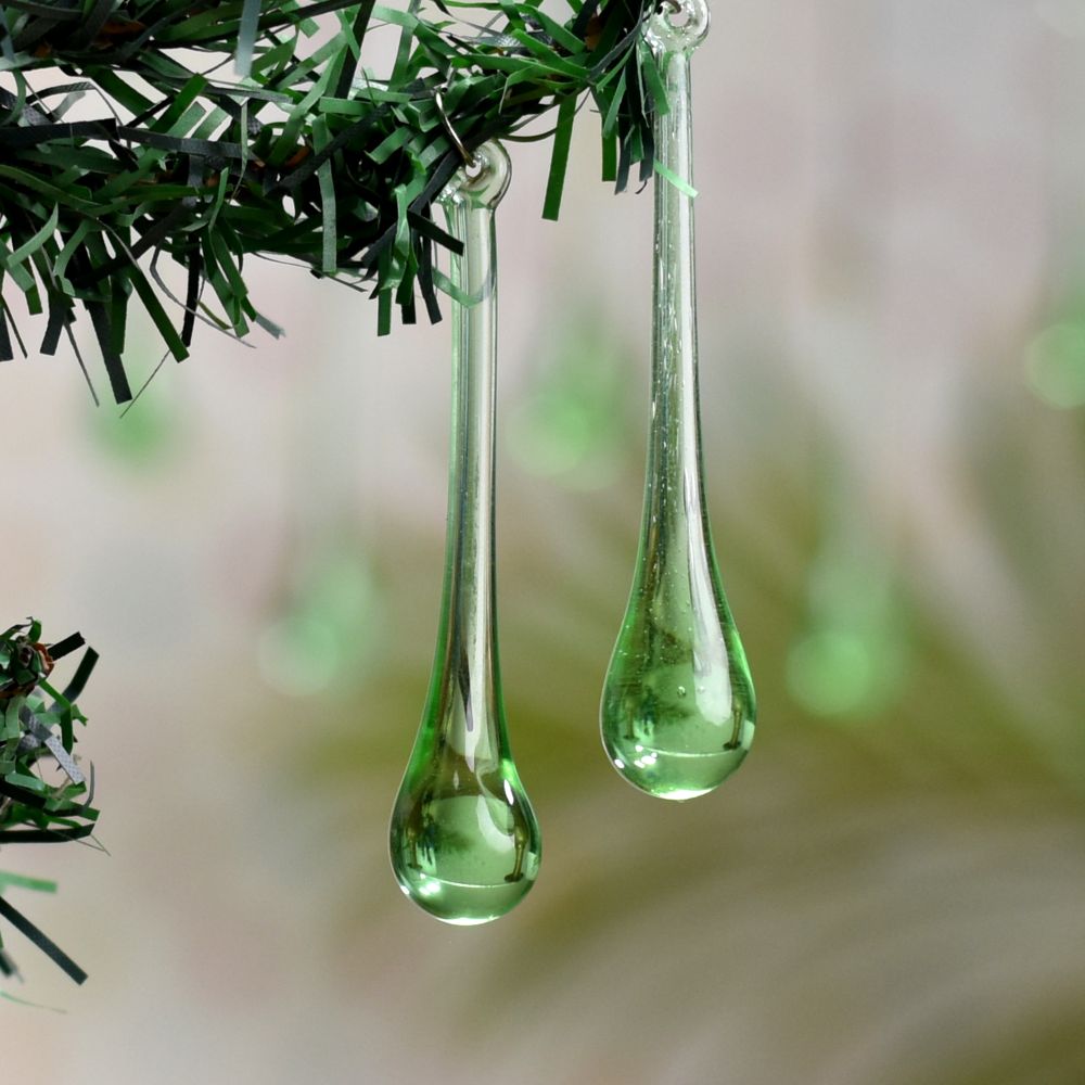 Green Glass Chandelier Drop Ornaments - Christmas Tree Ornaments - Set ...