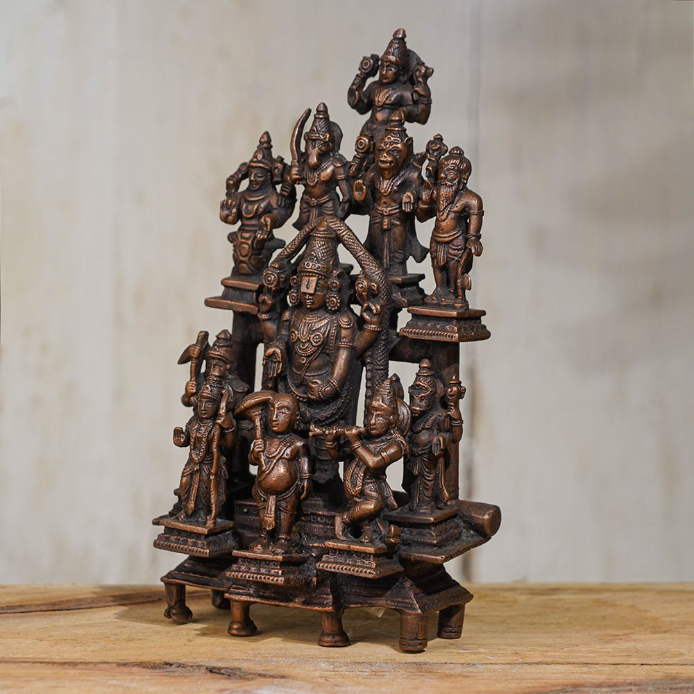 Handmade Brown Brass Vishnu Dashavatar Statues