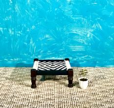 Wooden Peeda Stool Black and White
