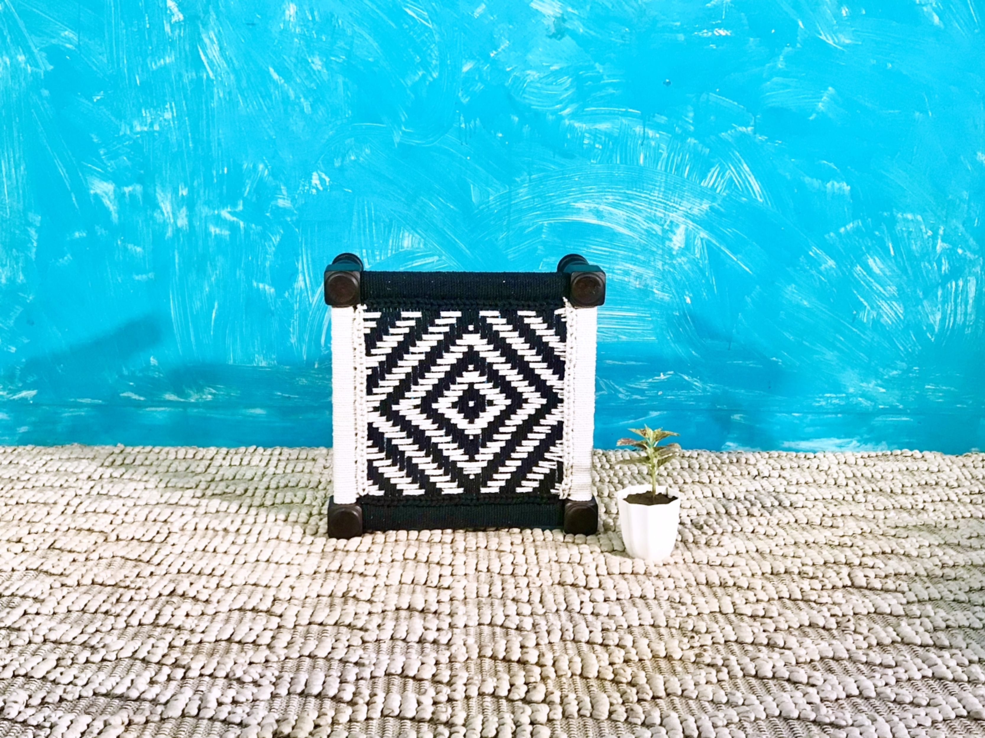 Wooden Peeda Stool Black and White