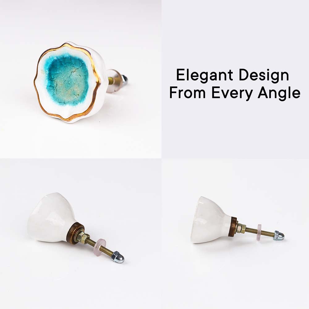 Sea Green Solid Gold Line Ceramic Drawer Knob