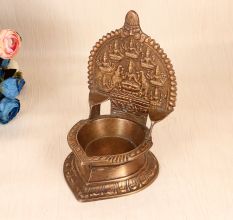 Traditional Handmade Brass Gaja Laxmi Oil Lamp for Rituals