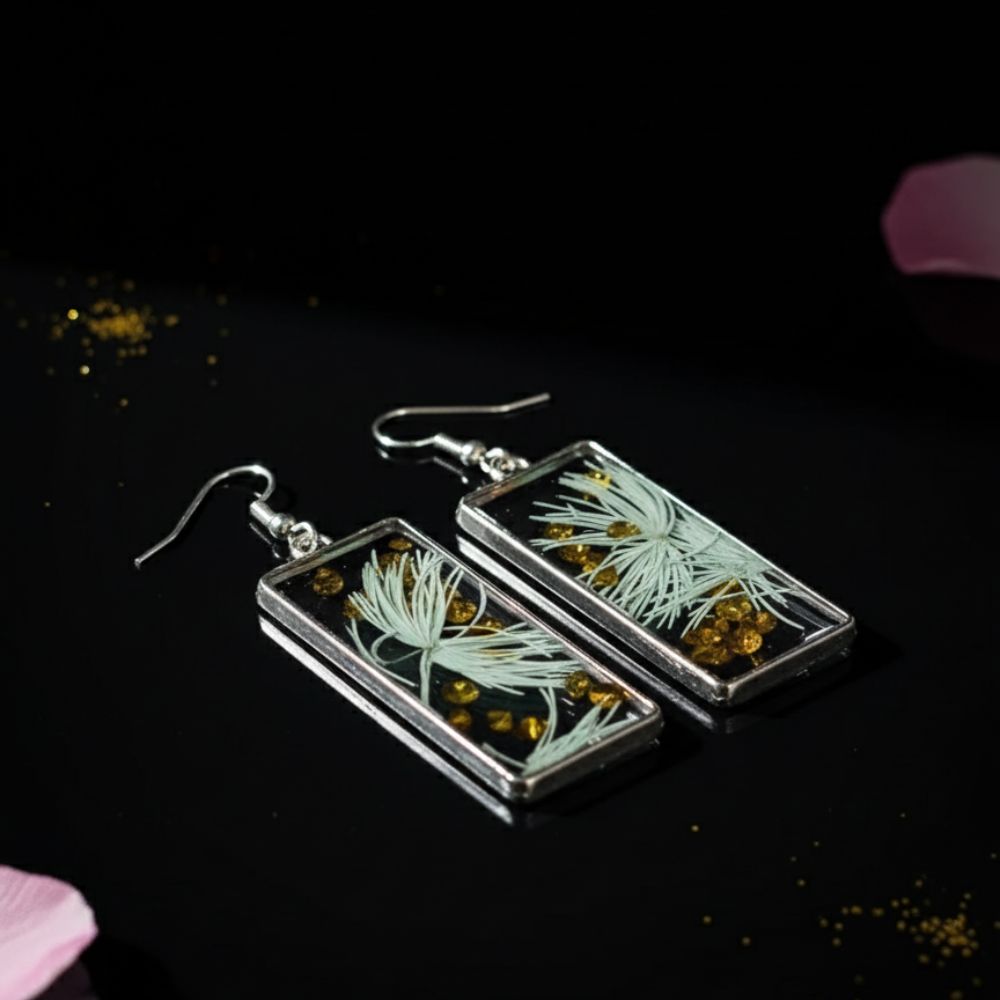 Buy Purple & Gold Resin Sparkling Foliage Rectangle Earrings for Eveni