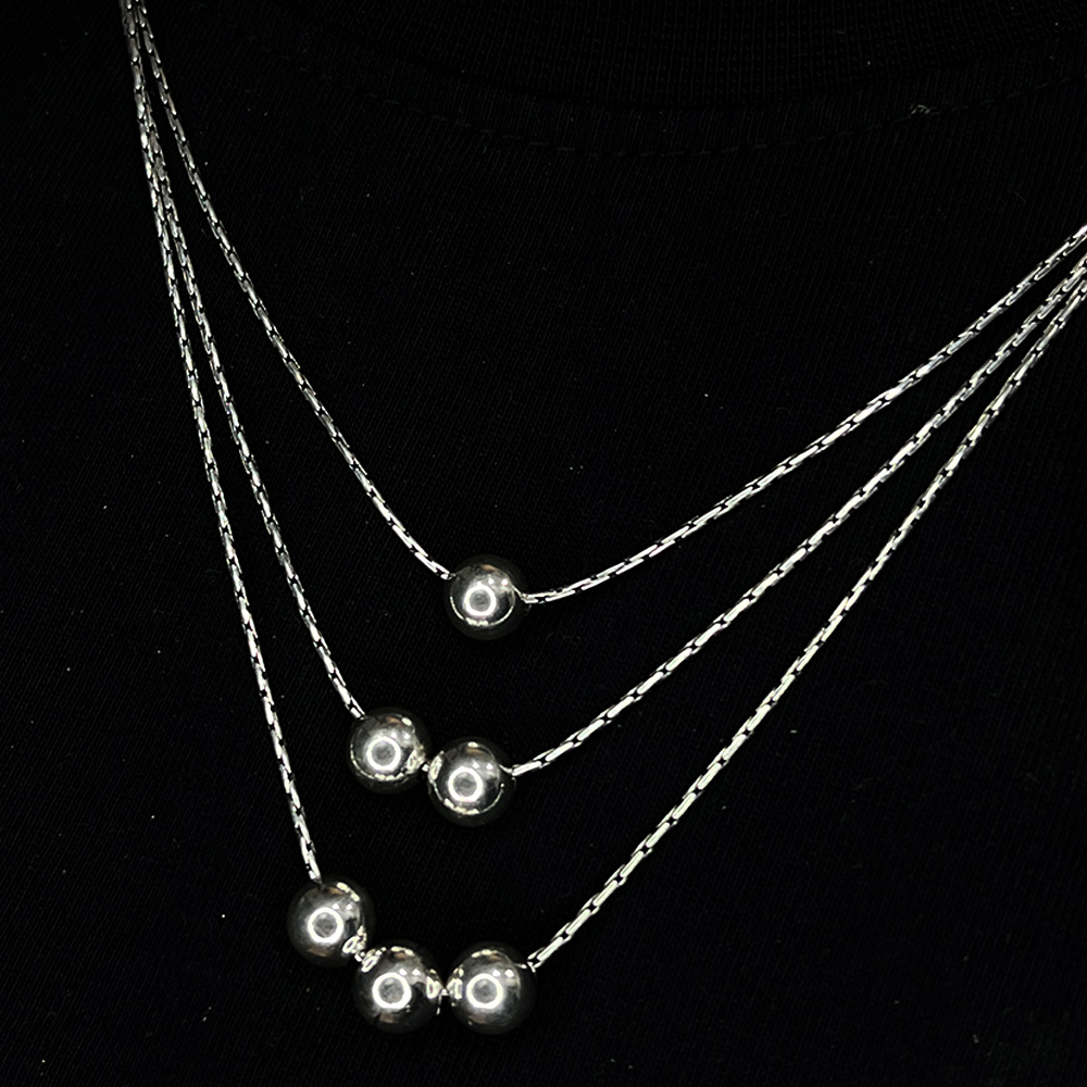 Indianshelf 92.5 Sterling Silver Triple Layer Ball Chain Necklace