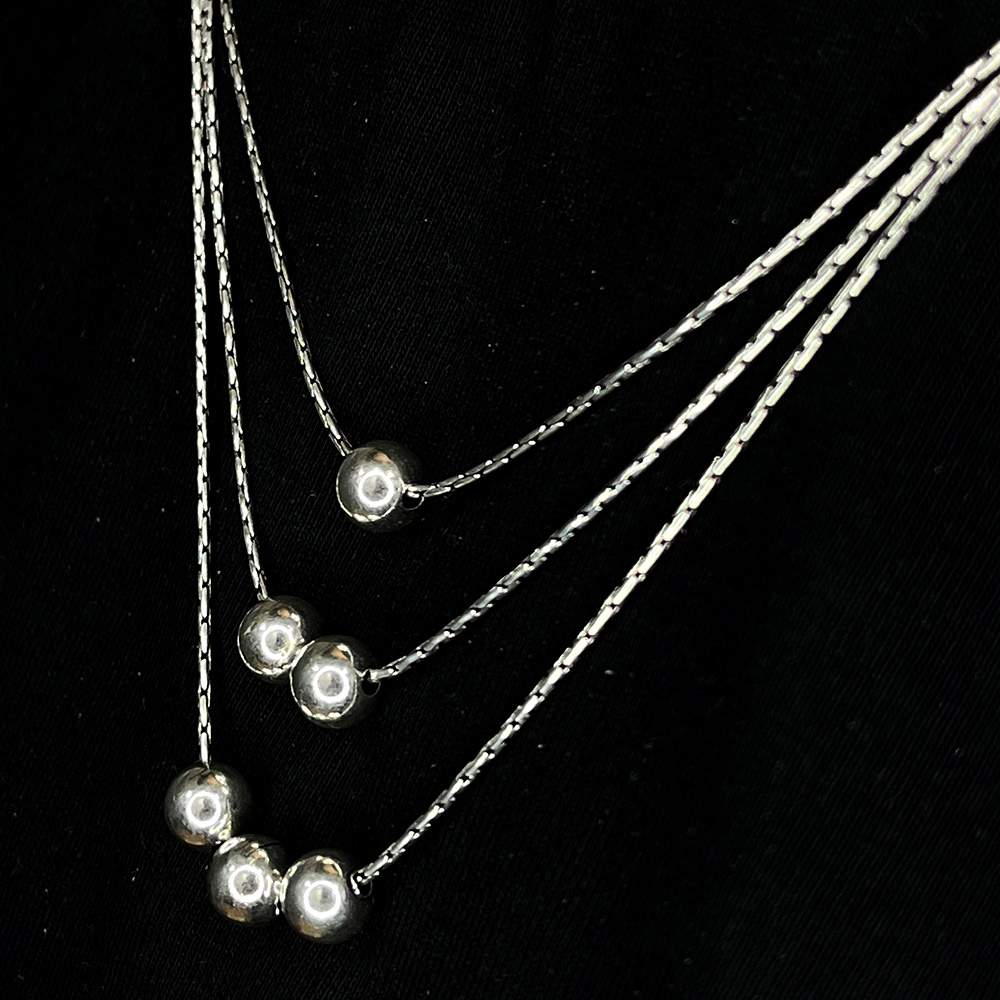 Indianshelf 92.5 Sterling Silver Triple Layer Ball Chain Necklace