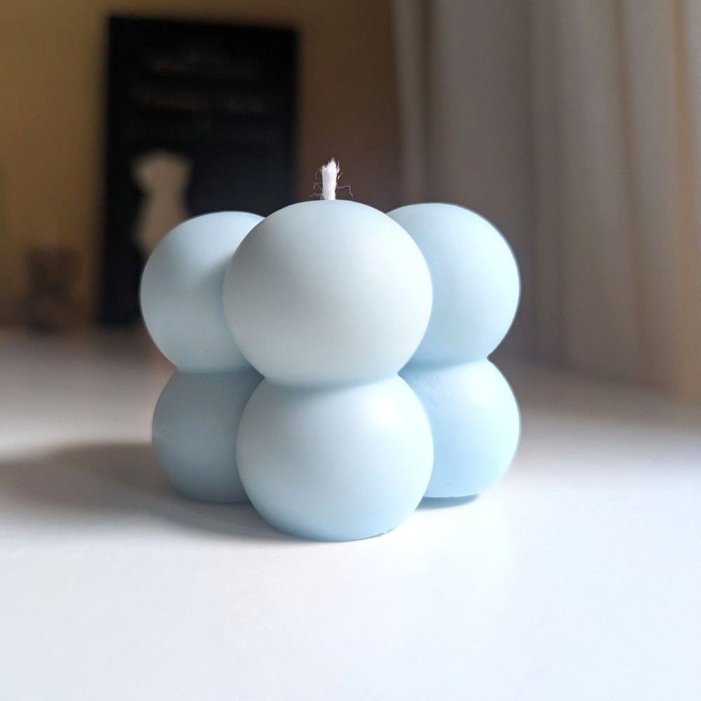 Indianshelf Blue Soy Wax Small Geometric Bubble Candle Set of 2