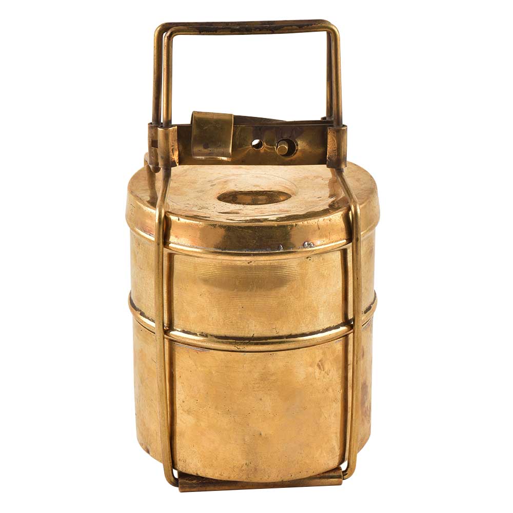 Indian Vintage Brass Lunch Tiffin Box With Two Containers