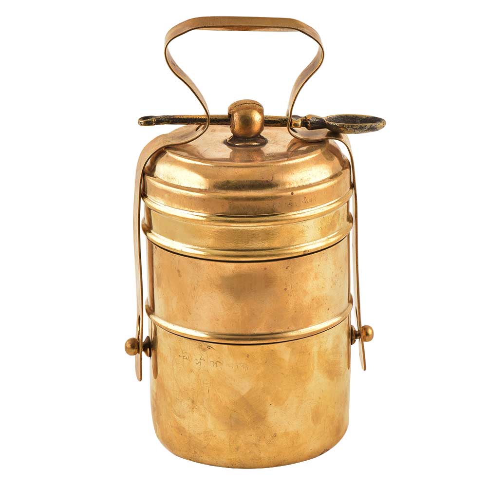 Small Two Tier Brass Tiffin Box With Spoon