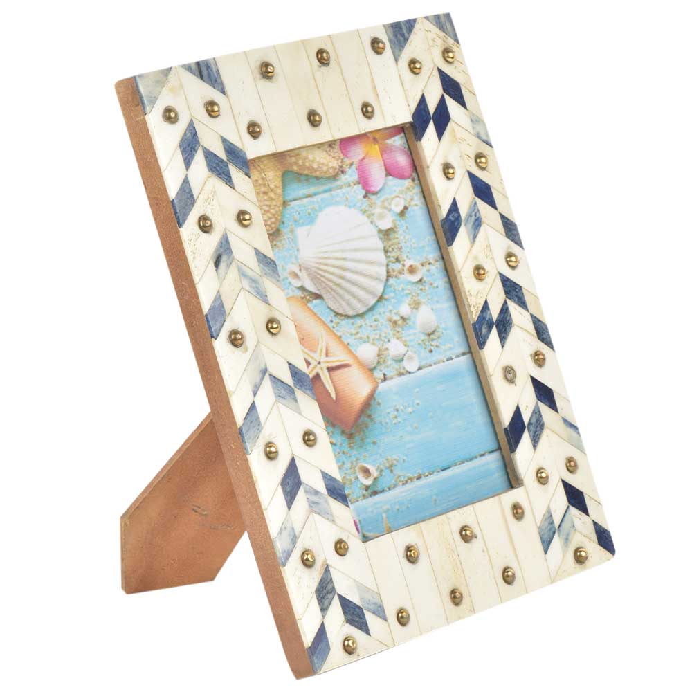 White Navy Blue Chevron Metal Stud Photo Frame