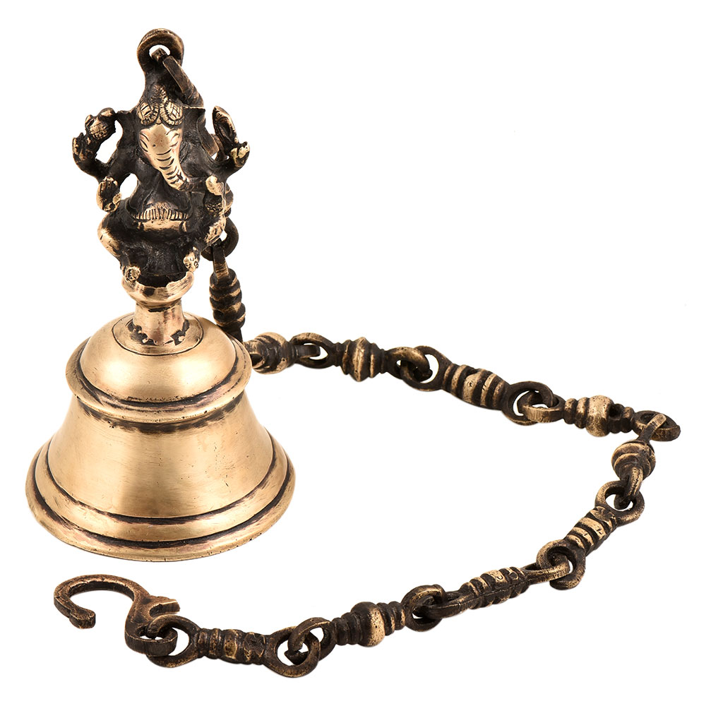 Traditional Brass Temple Bell With Dancing Ganesha Statue With Chain